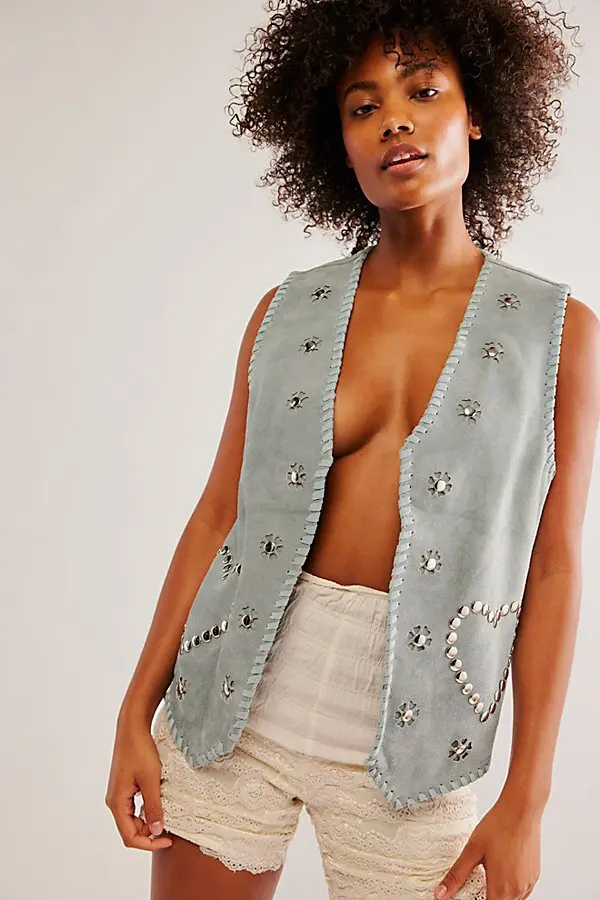 Understated Leather Western Rachel Love Suede Vest - Pearl Blue